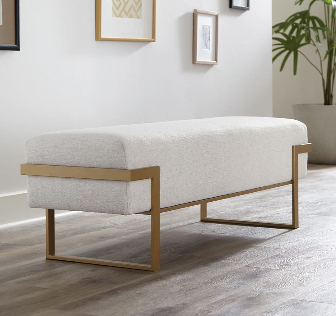 Wesley Allen Athena Fabric & Metal Bench – The Mattress & Sleep Company